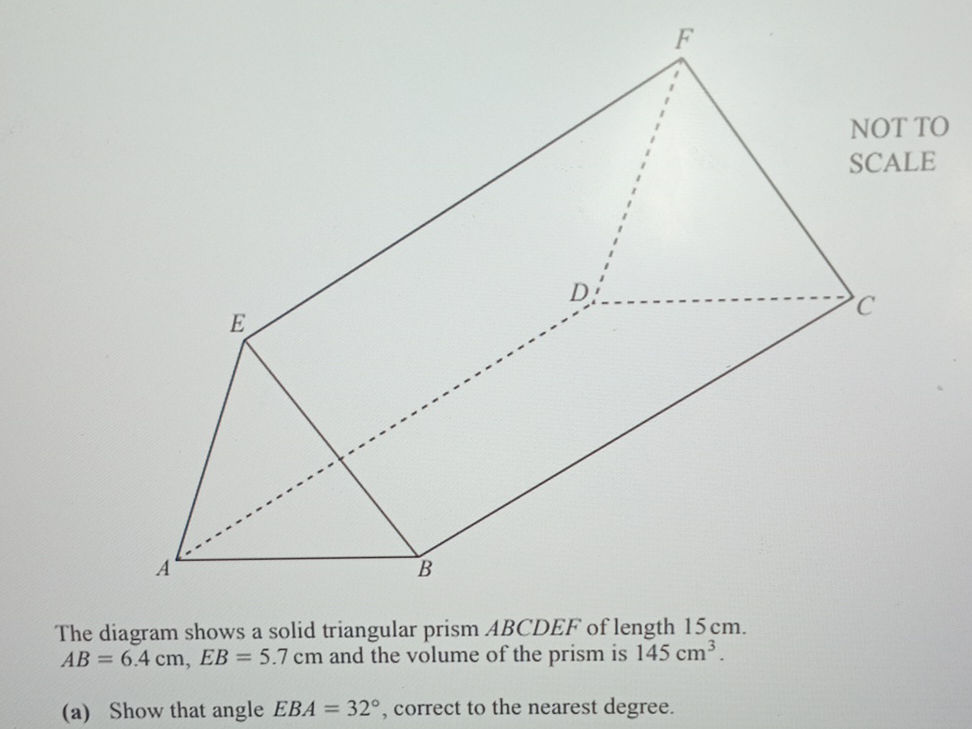 The diagram shows a solid triangular prism | StudyX