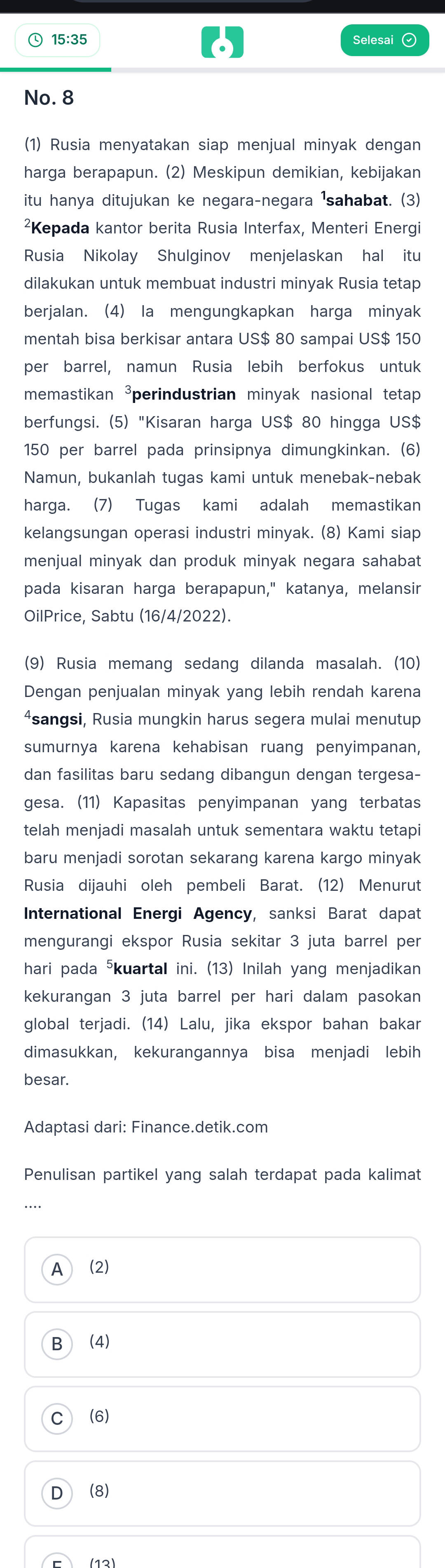 Penulisan partikel yang salah terdapat pada | StudyX
