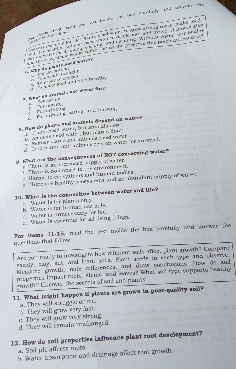 For items 6-10, read the text inside the box | StudyX