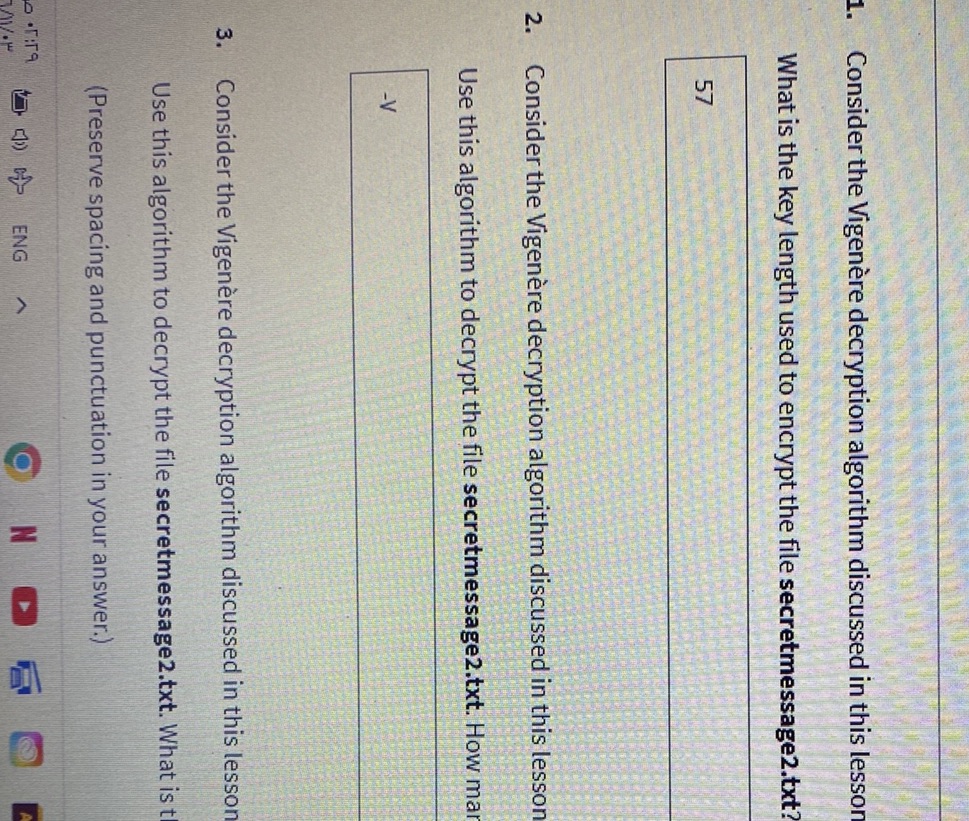 1. Consider the Vigenère decryption | StudyX
