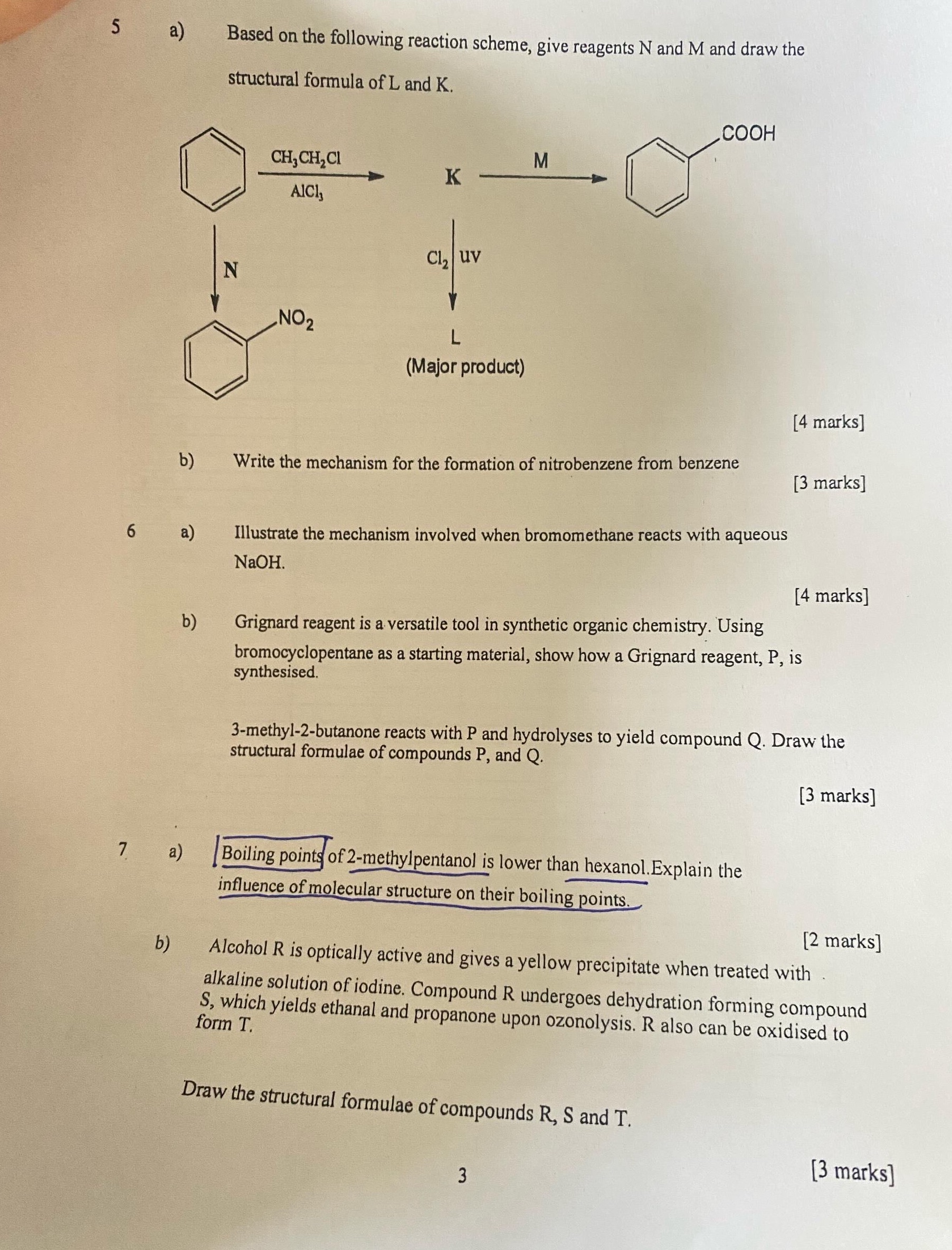 5 a) Based on the following reaction scheme, | StudyX