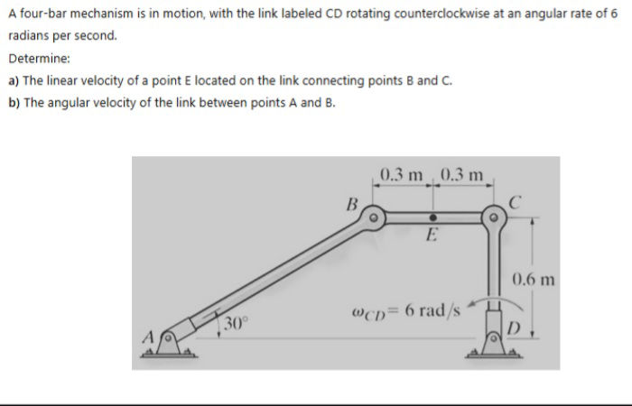 A four-bar mechanism is in motion, with the | StudyX
