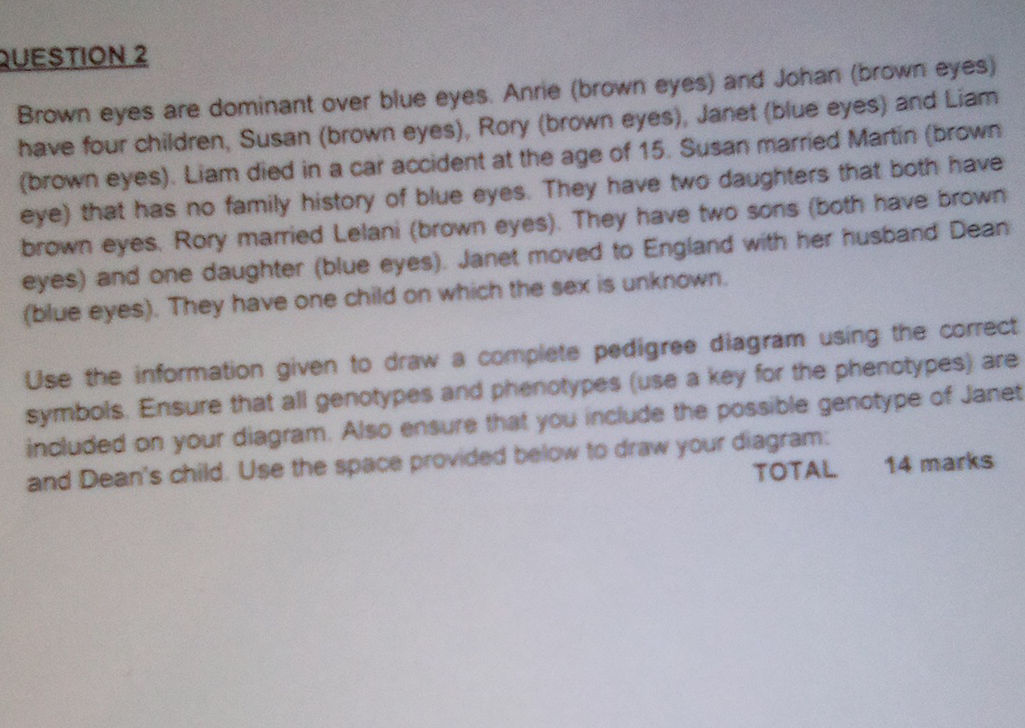 QUESTION 2 Brown eyes are dominant over | StudyX