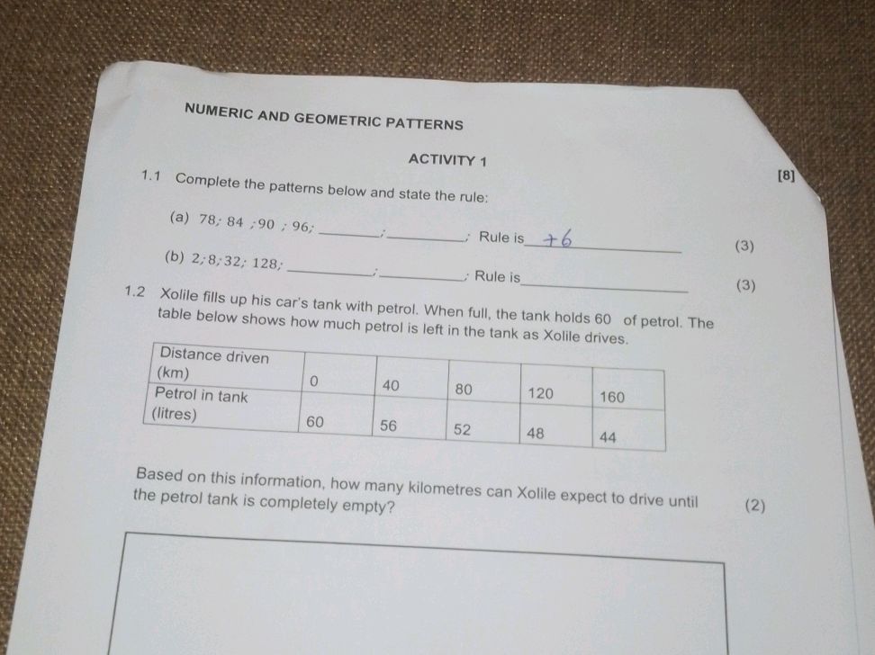 1.1 Complete the patterns below and state | StudyX