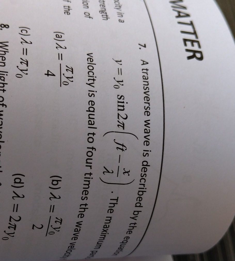 7. A transverse wave is described by the | StudyX