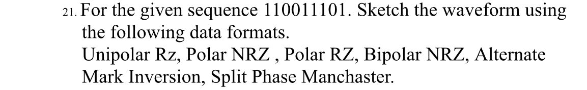 21. For the given sequence 110011101. Sketch | StudyX
