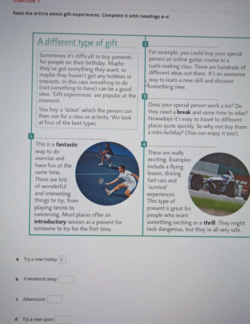 Read the article about gift experiences. | StudyX