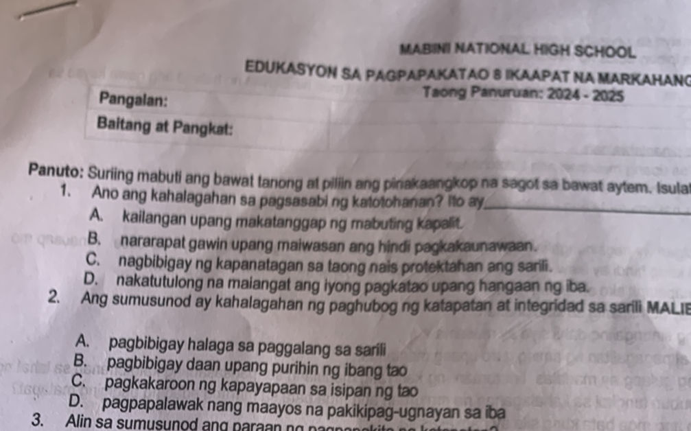 1. Ano ang kahalagahan sa pagsasabi ng | StudyX