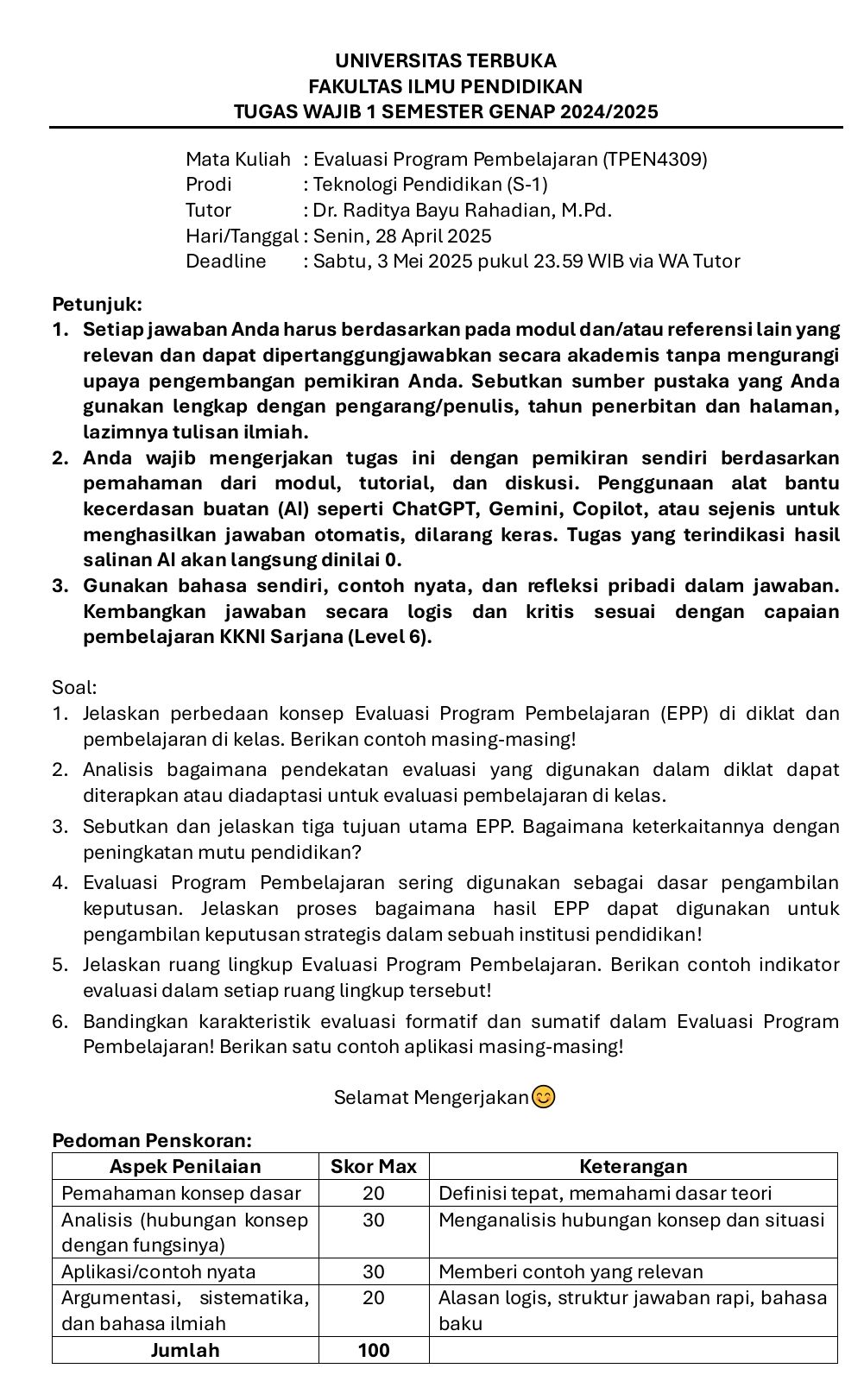 Soal: 1. Jelaskan perbedaan konsep Evaluasi | StudyX