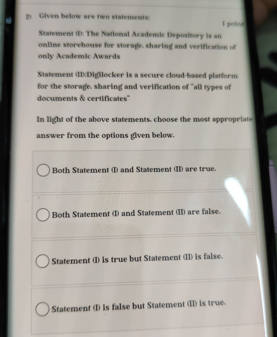 2) Given below are two statements: | StudyX