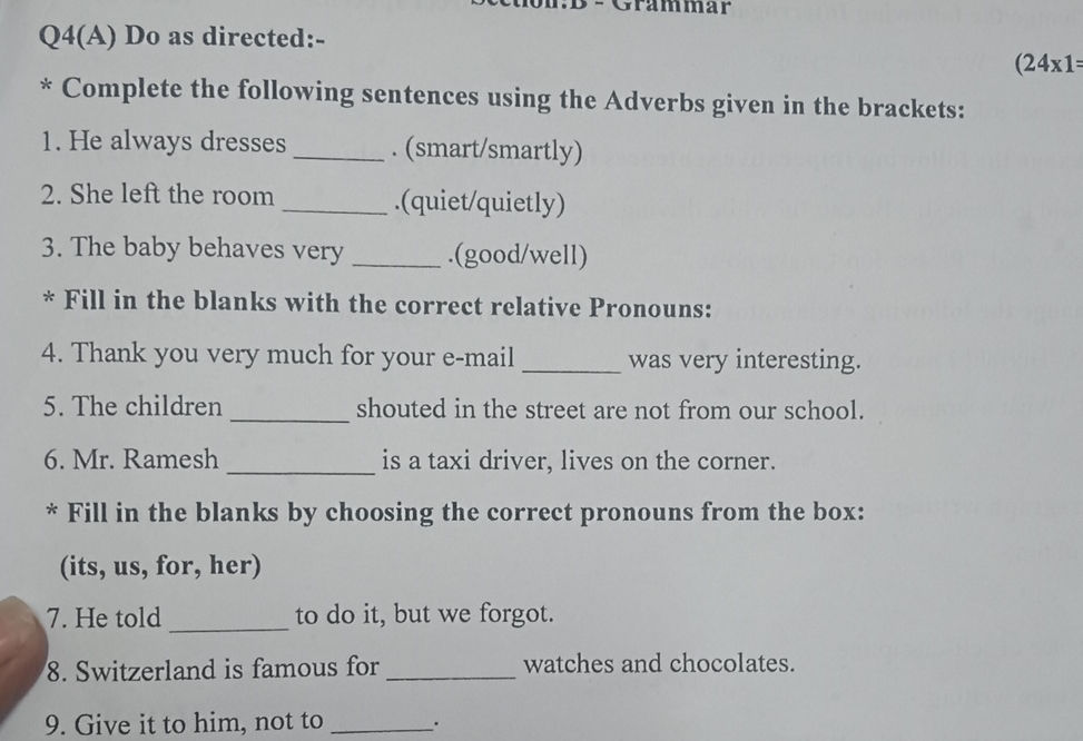 Q4(A) Do as directed:- * Complete the | StudyX