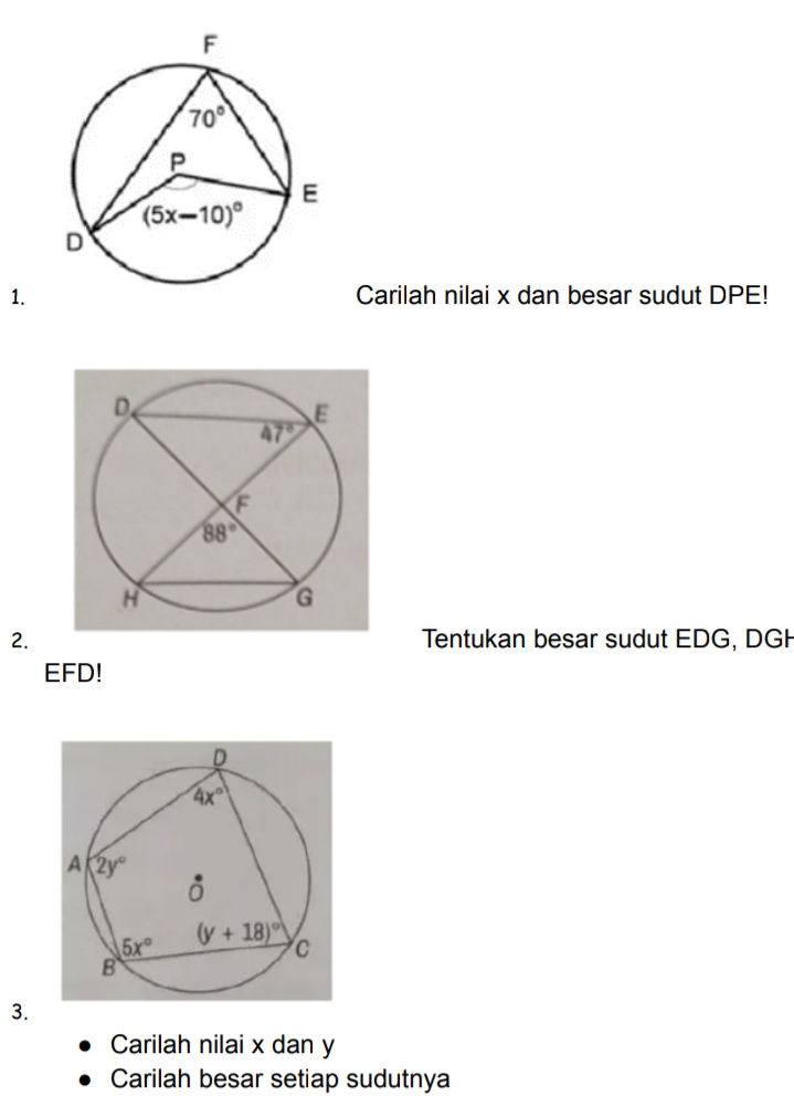 1. Carilah nilai x dan besar sudut DPE! 2. | StudyX
