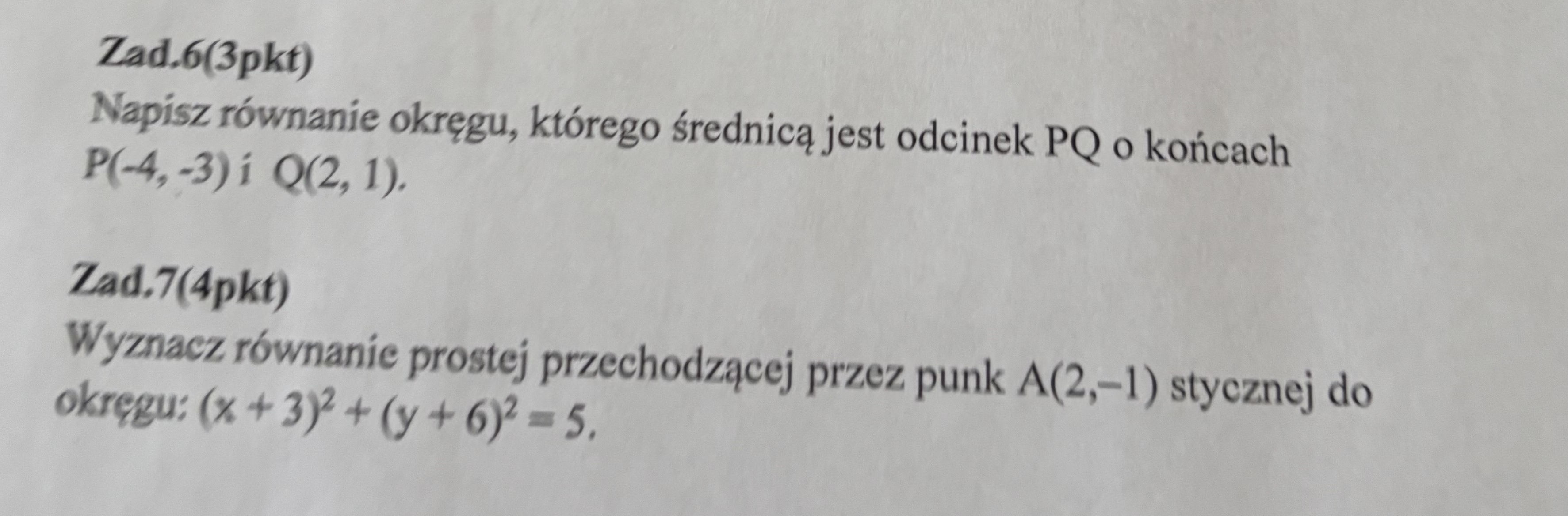 Zad.6(3pkt) Napisz równanie okręgu, którego | StudyX