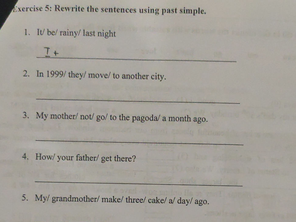 Exercise 5: Rewrite the sentences using past | StudyX