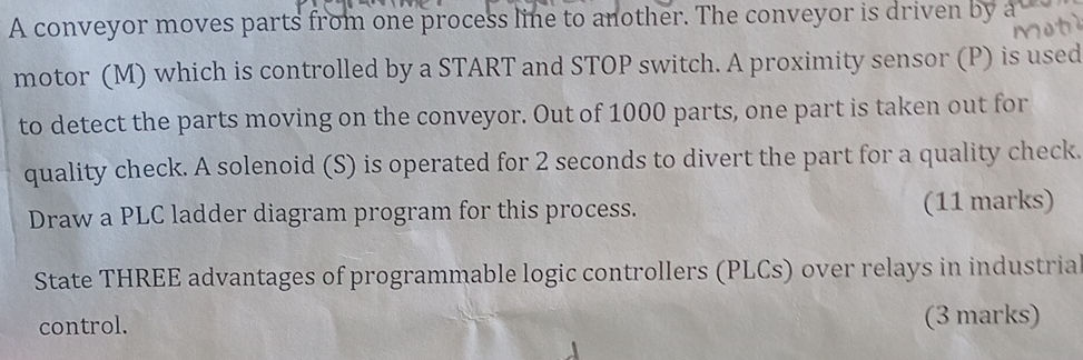 Draw a PLC ladder diagram program for this | StudyX