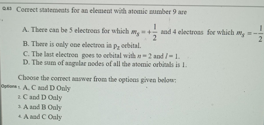 Correct statements for an element with | StudyX