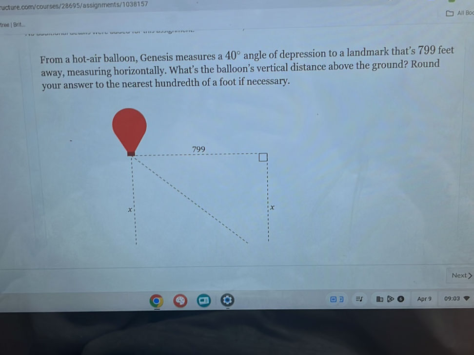 From a hot-air balloon, Genesis measures a