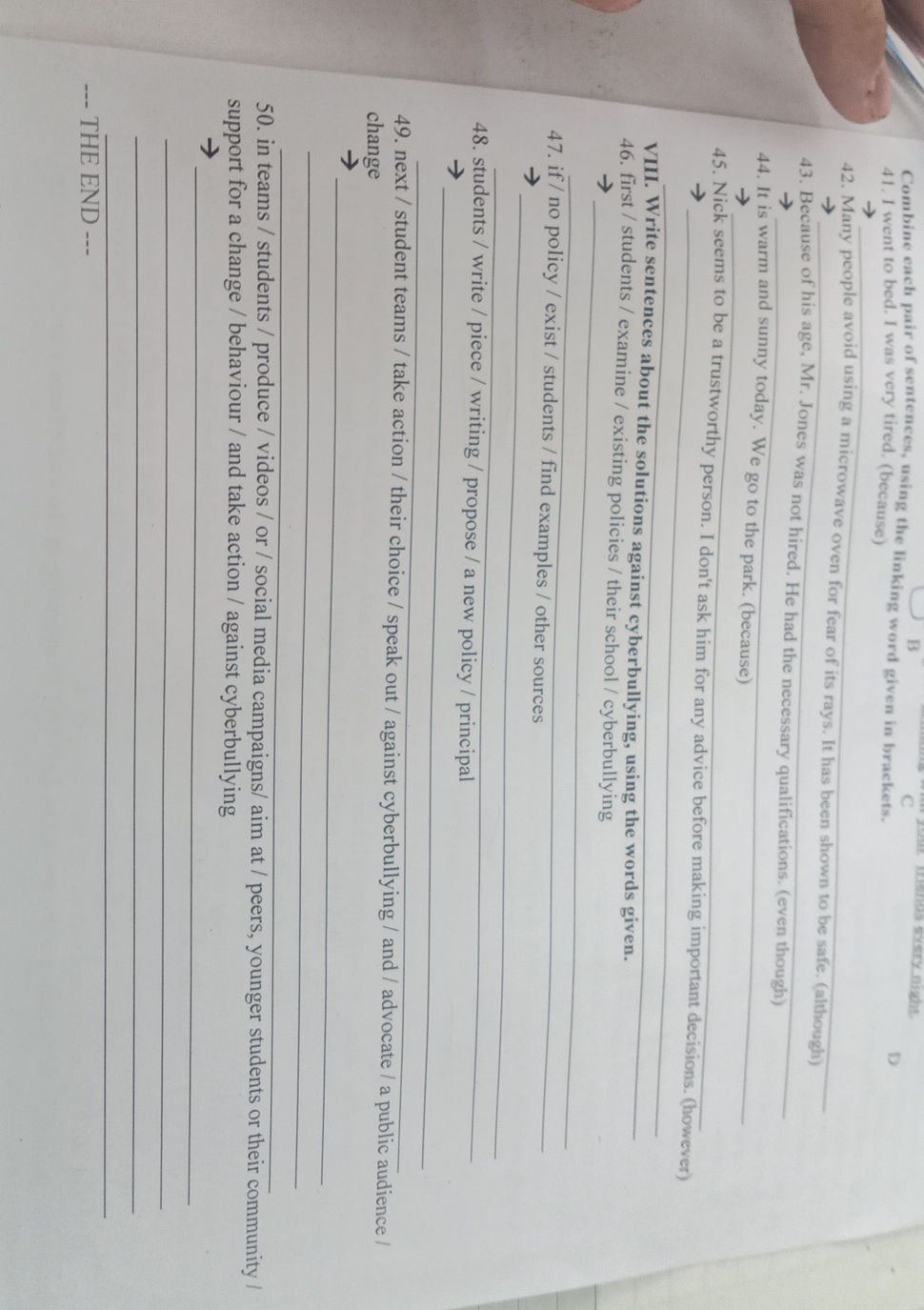 Combine each pair of sentences, using the | StudyX