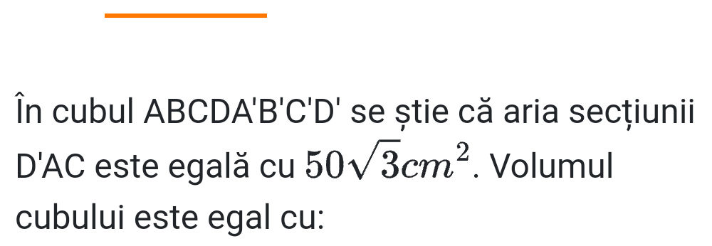 În cubul ABCDA'B'C'D' se știe că aria | StudyX