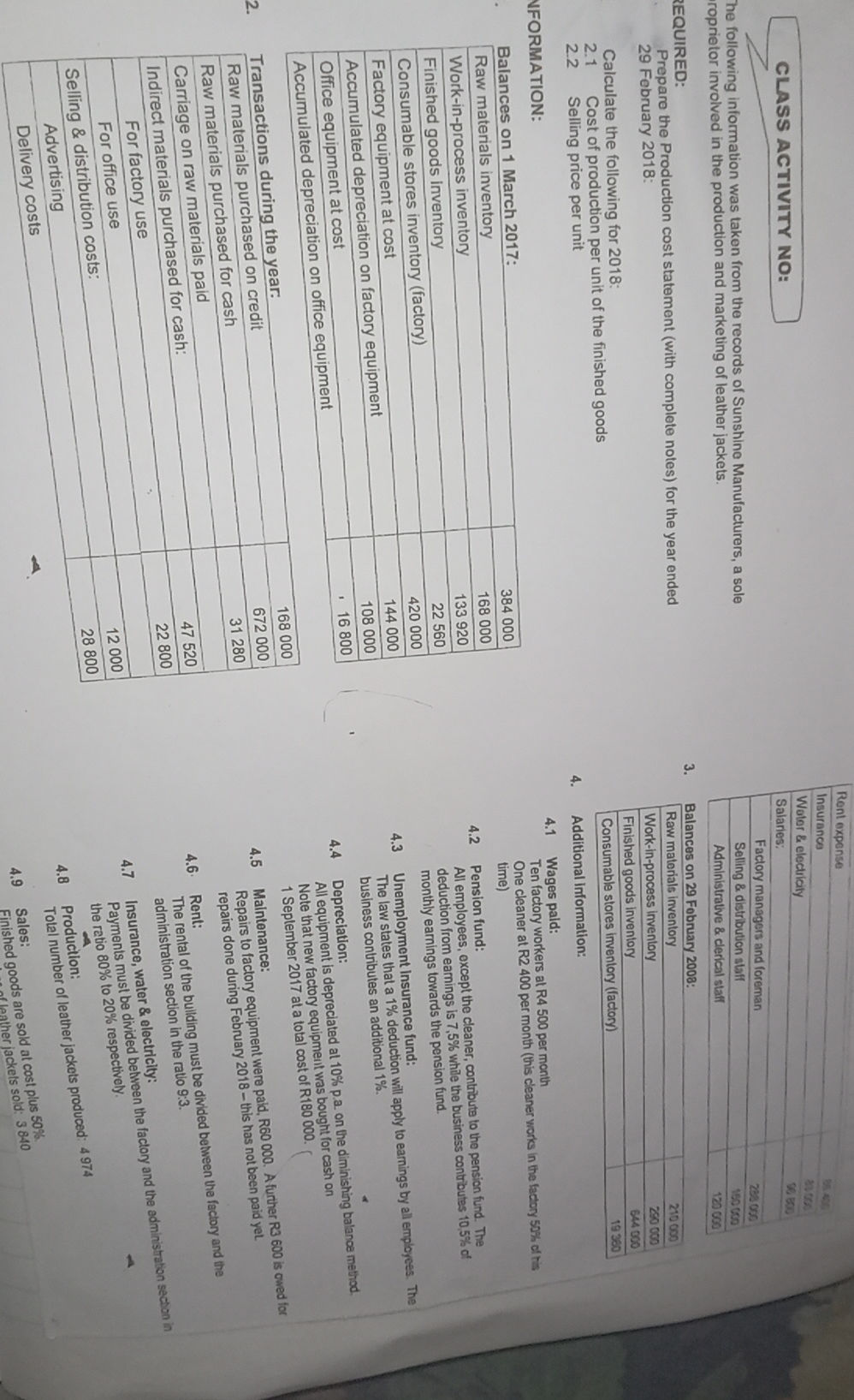 REQUIRED: Prepare the Production cost | StudyX