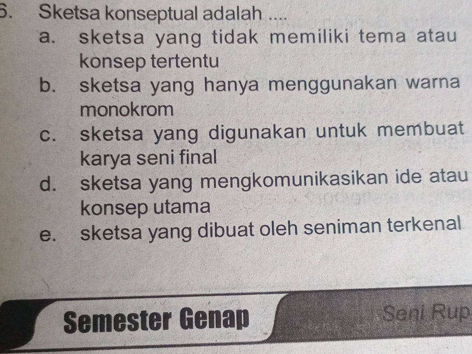 6. Sketsa konseptual adalah ... a. sketsa | StudyX