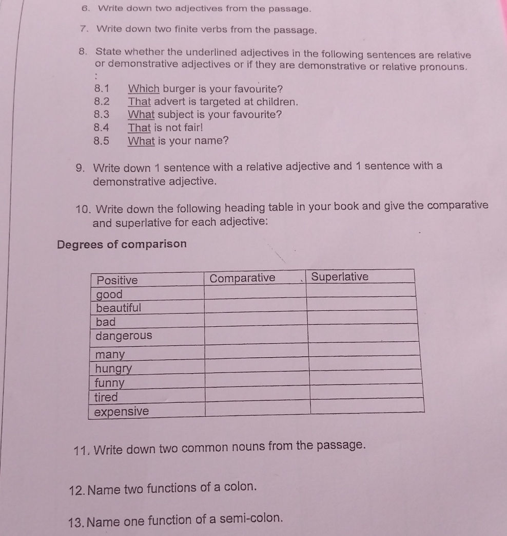 6. Write down two adjectives from the | StudyX