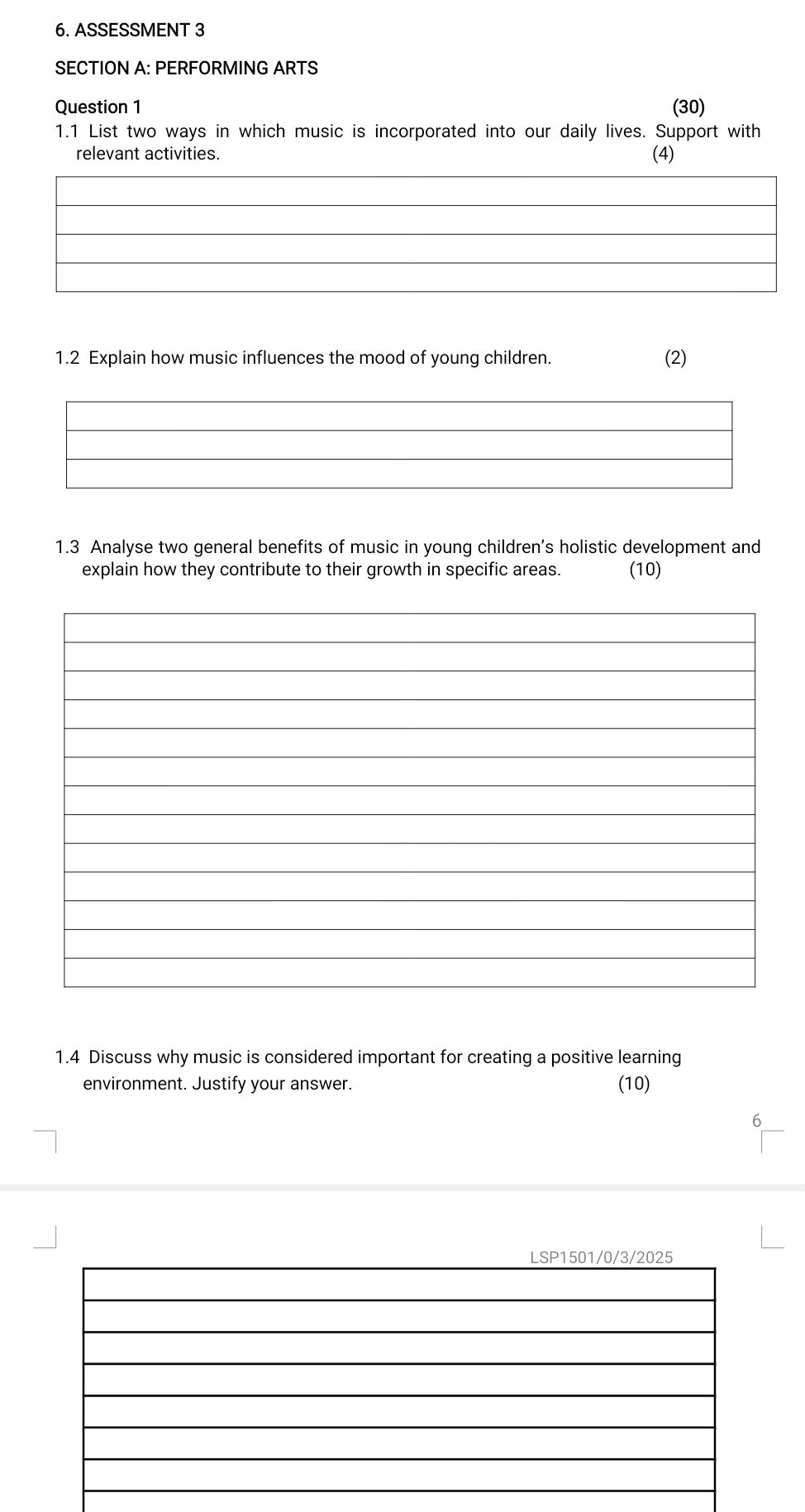 6. ASSESSMENT 3 SECTION A: PERFORMING ARTS | StudyX