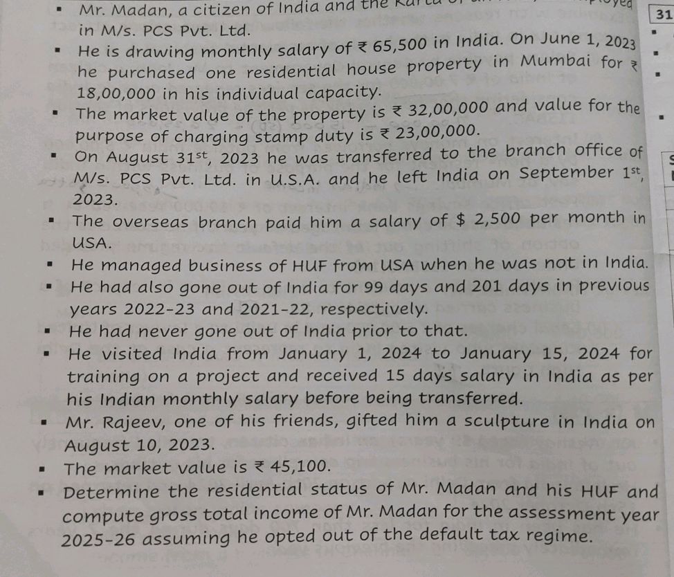 Determine the residential status of Mr. | StudyX