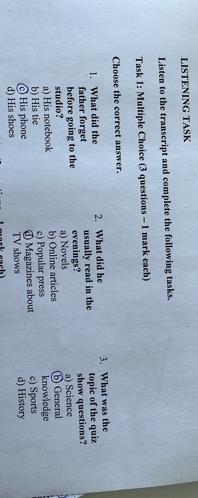 LISTENING TASK Listen to the transcript and | StudyX