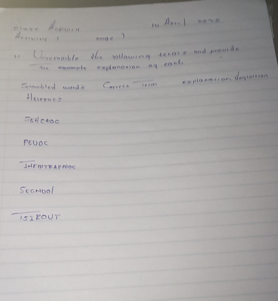 Unscramble the following terms and provide | StudyX