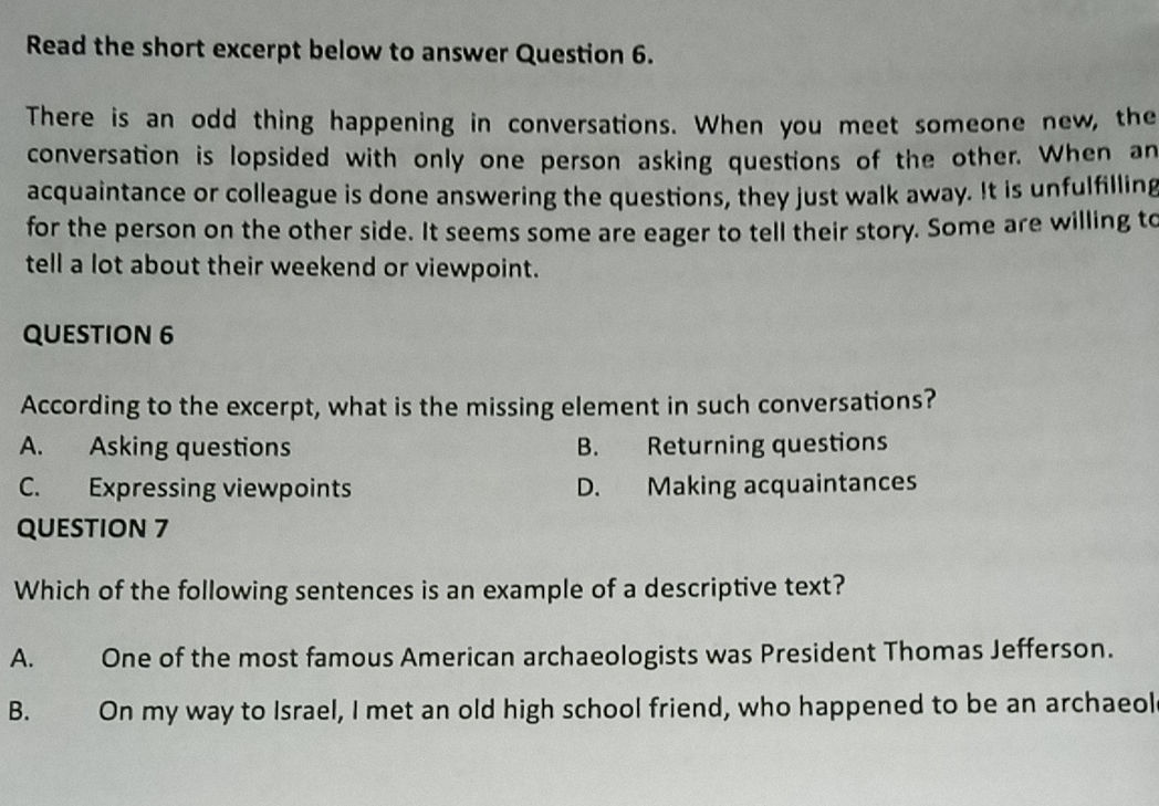 Read the short excerpt below to answer | StudyX