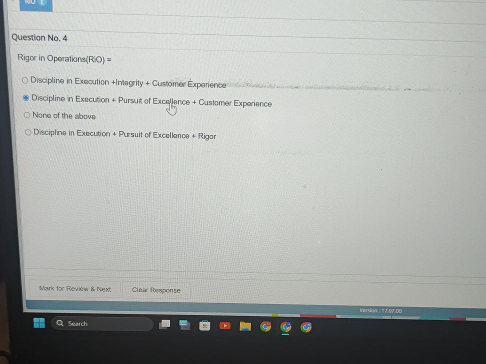 Question No. 4 Rigor in Operations(RIO) = | StudyX