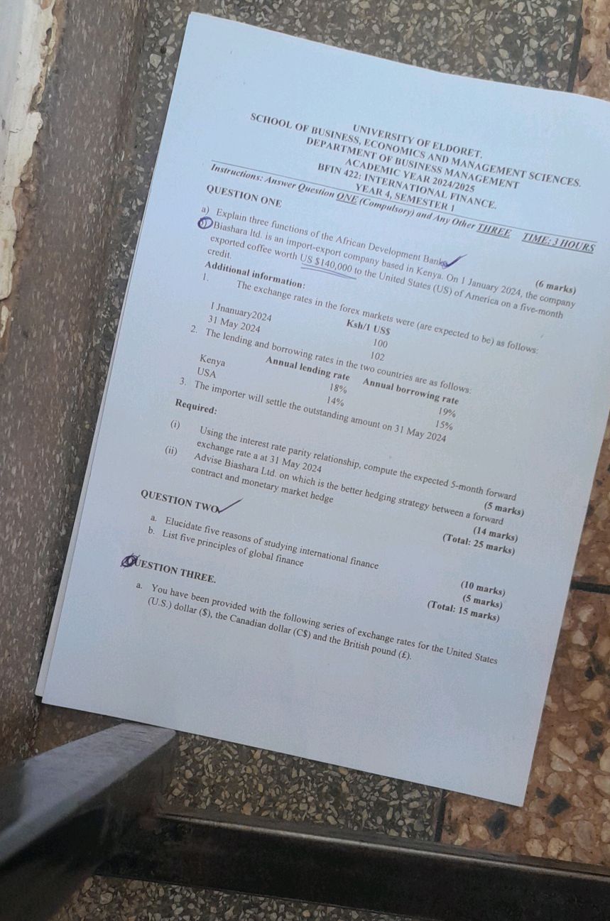 QUESTION ONE a) Explain three functions of | StudyX