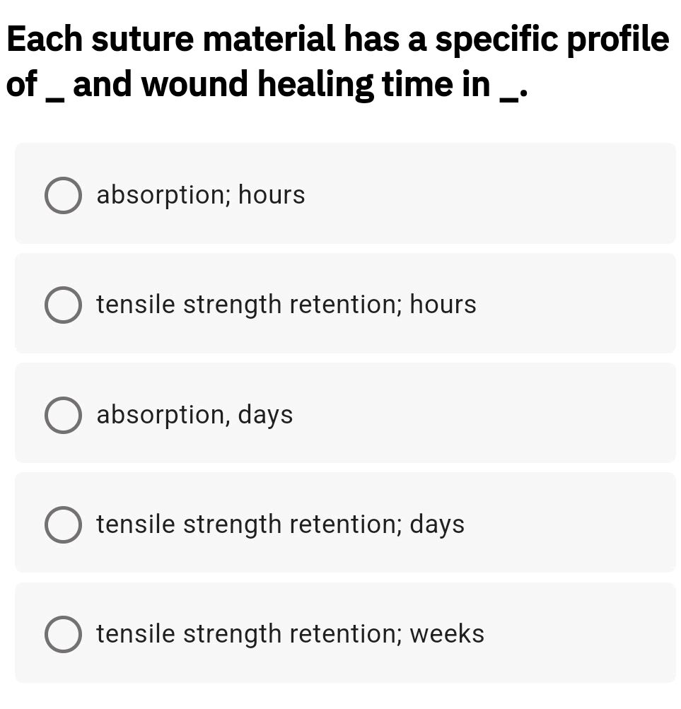 Each suture material has a specific profile | StudyX