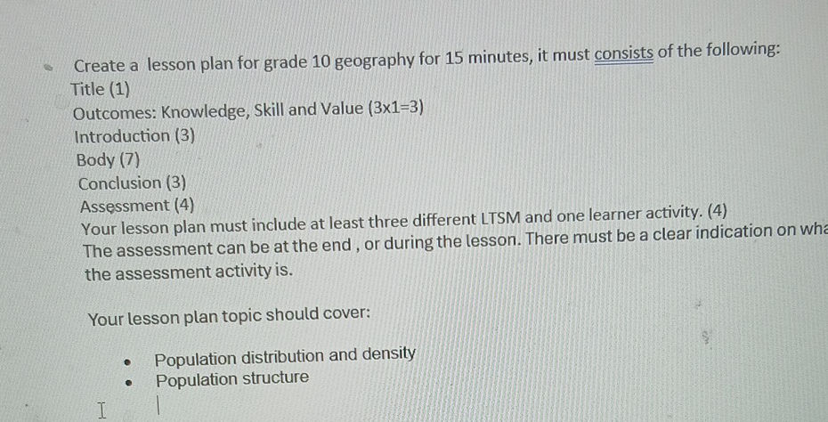 Create a lesson plan for grade 10 geography | StudyX