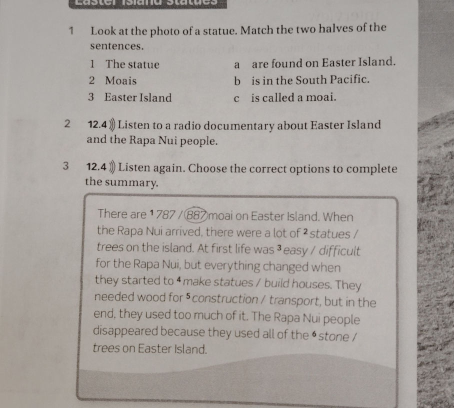 1 Look at the photo of a statue. Match the | StudyX