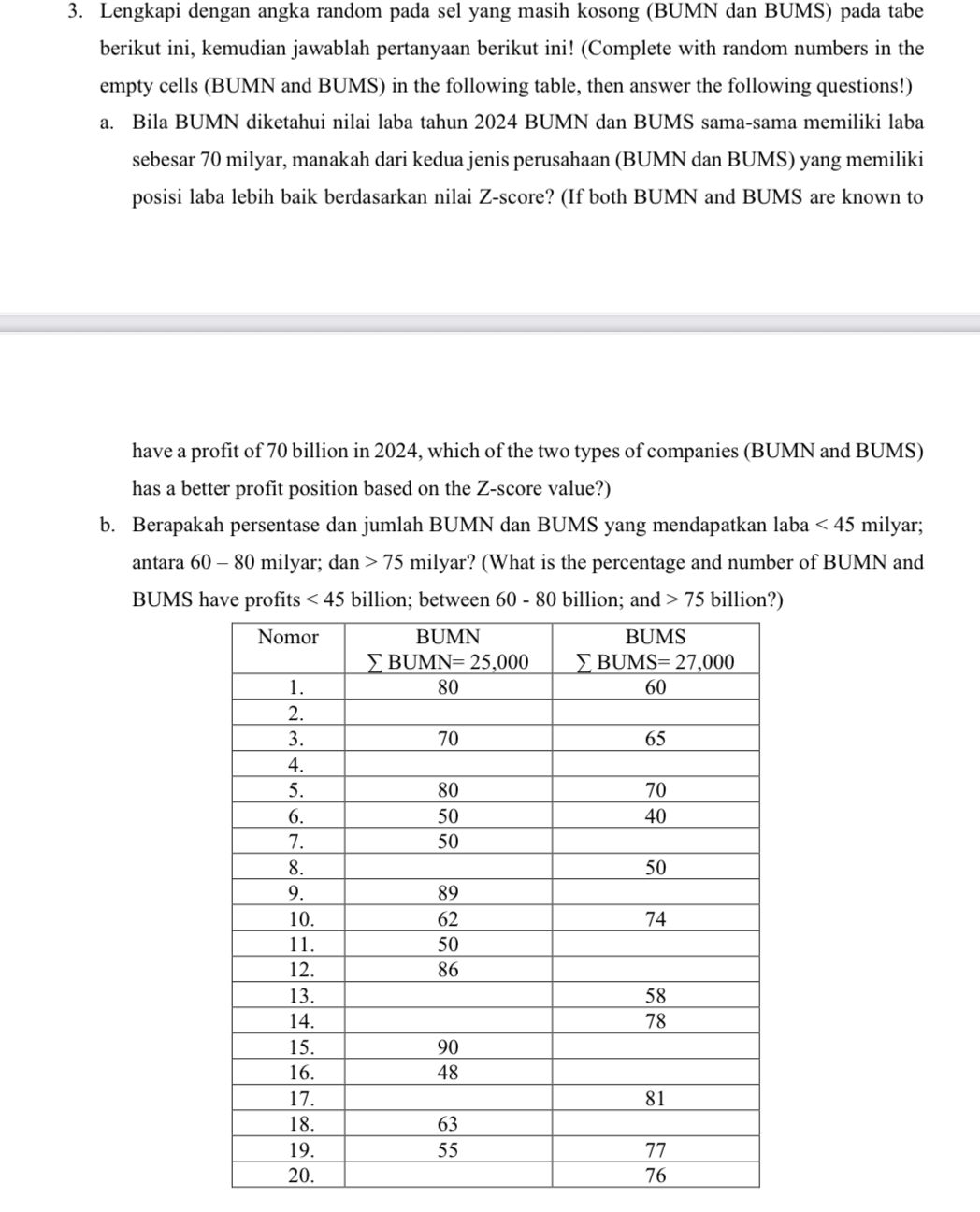3. Lengkapi dengan angka random pada sel | StudyX
