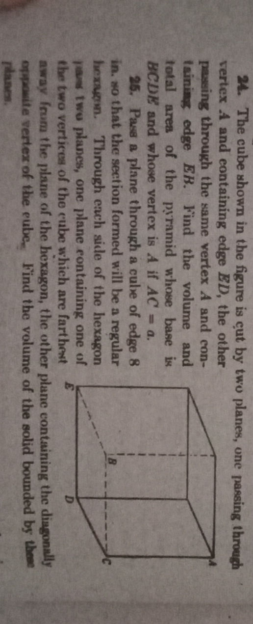 24. The cube shown in the figure is cut by | StudyX