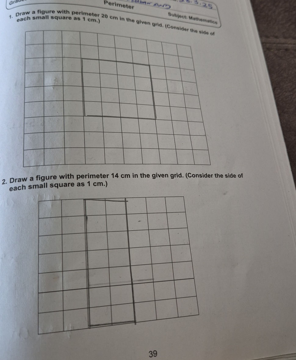 1. Draw a figure with perimeter 20 cm in the | StudyX
