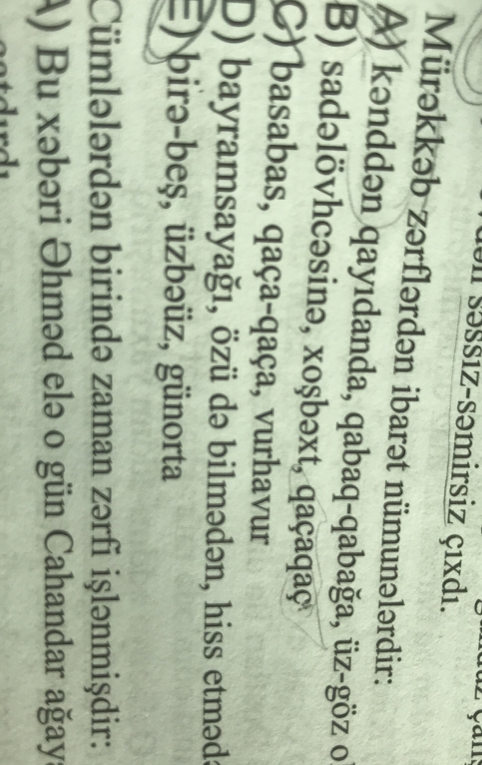 Mürəkkəb zərflərdən ibarət nümunələrdir: A) | StudyX