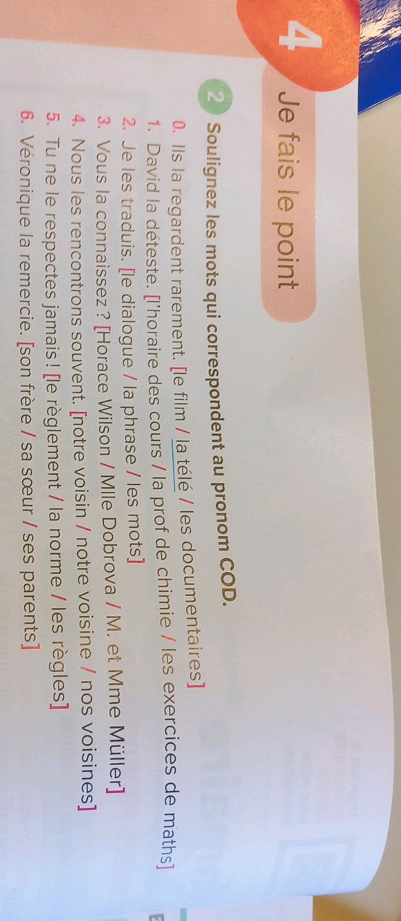 2 Soulignez les mots qui correspondent au | StudyX