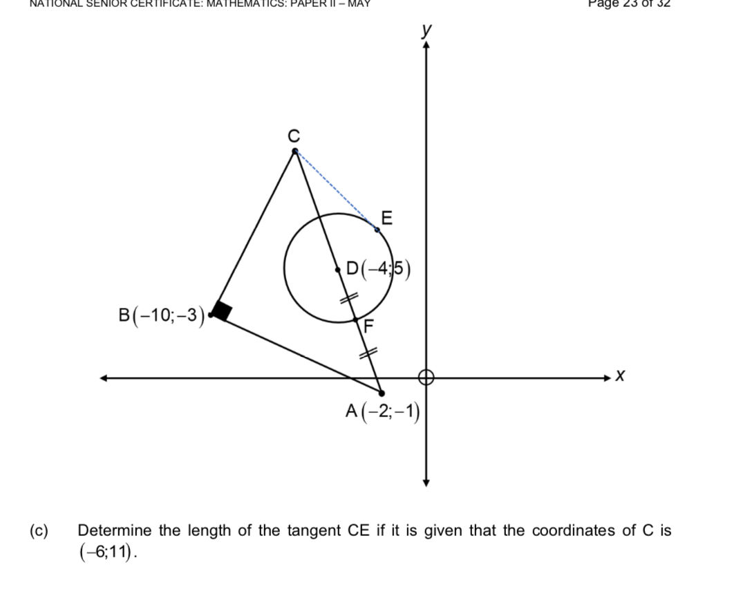 (c) Determine the length of the tangent CE | StudyX