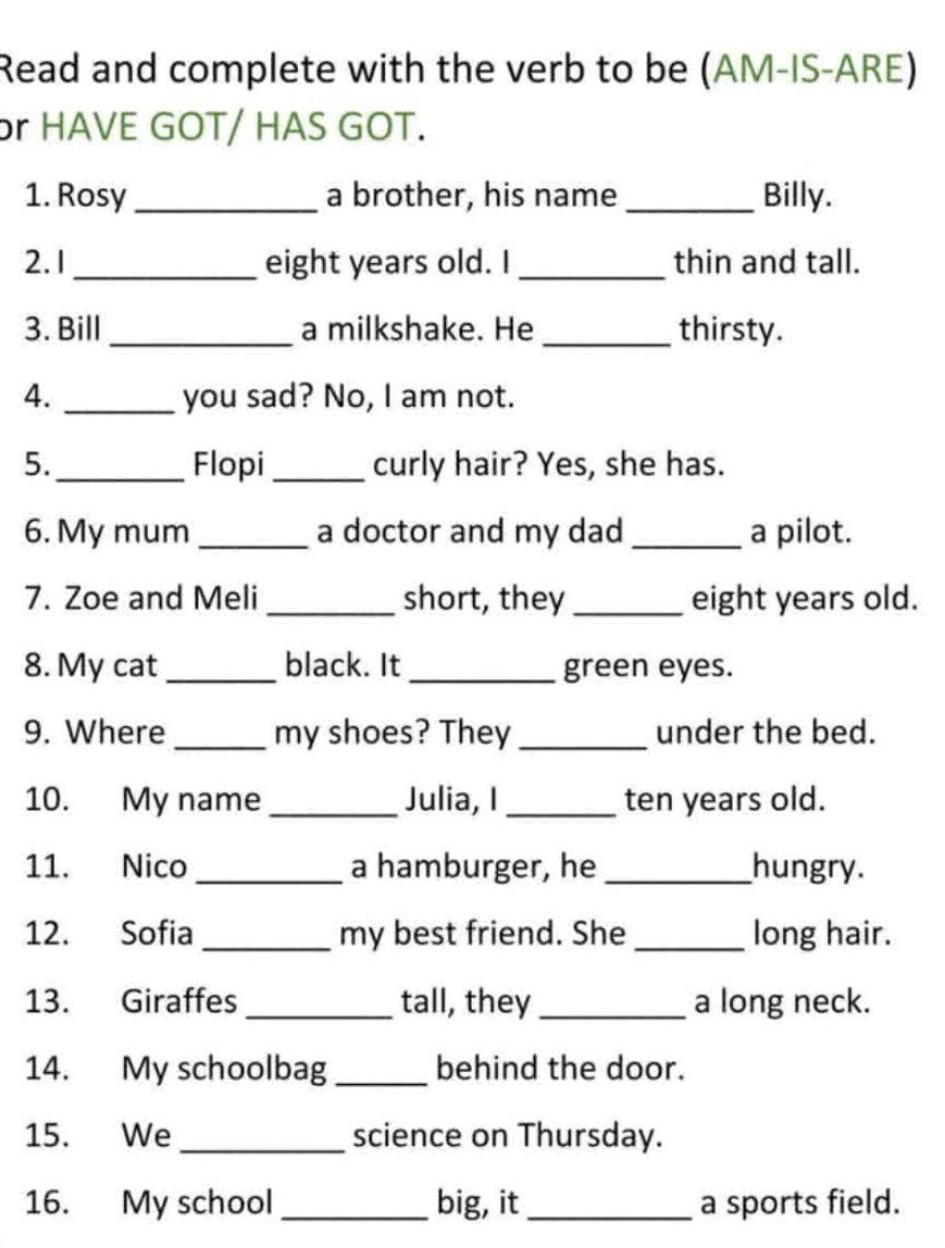 Read and complete with the verb to be | StudyX