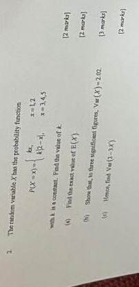 The random variable X has the probability | StudyX