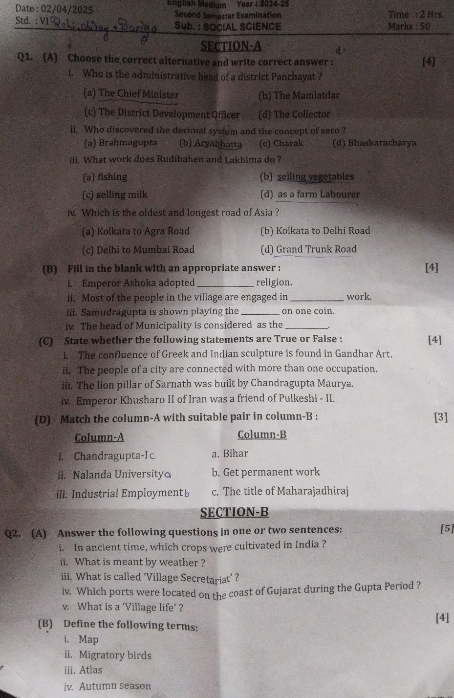 Q1. (A) Choose the correct alternative and | StudyX