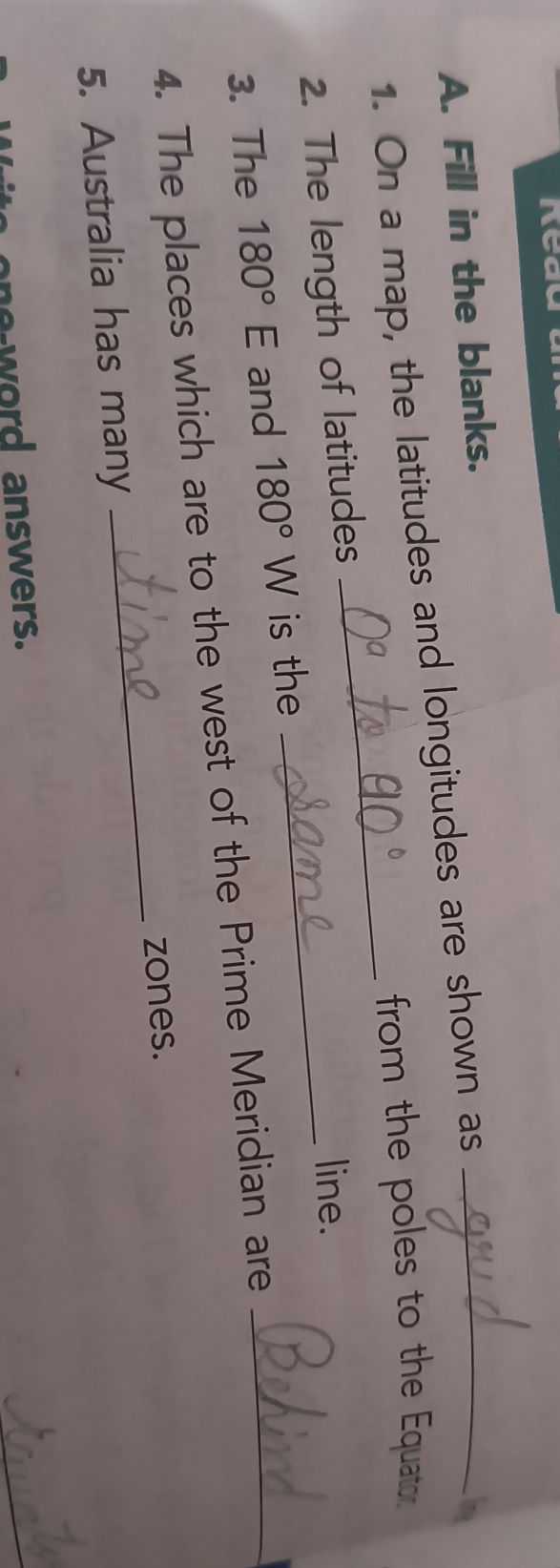A. Fill in the blanks. 1. On a map, the | StudyX