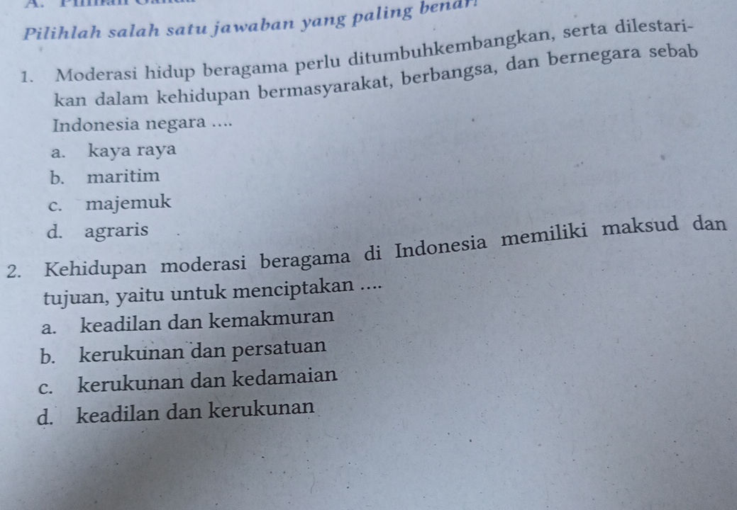 1. Moderasi hidup beragama perlu | StudyX