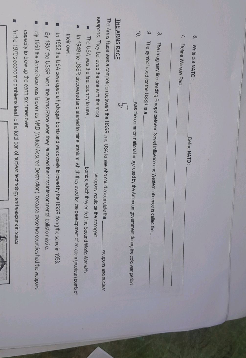 6. Write out NATO : 7. Define Warsaw Pact: | StudyX