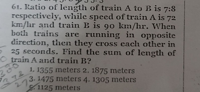 61. Ratio of length of train A to B is 7:8 | StudyX