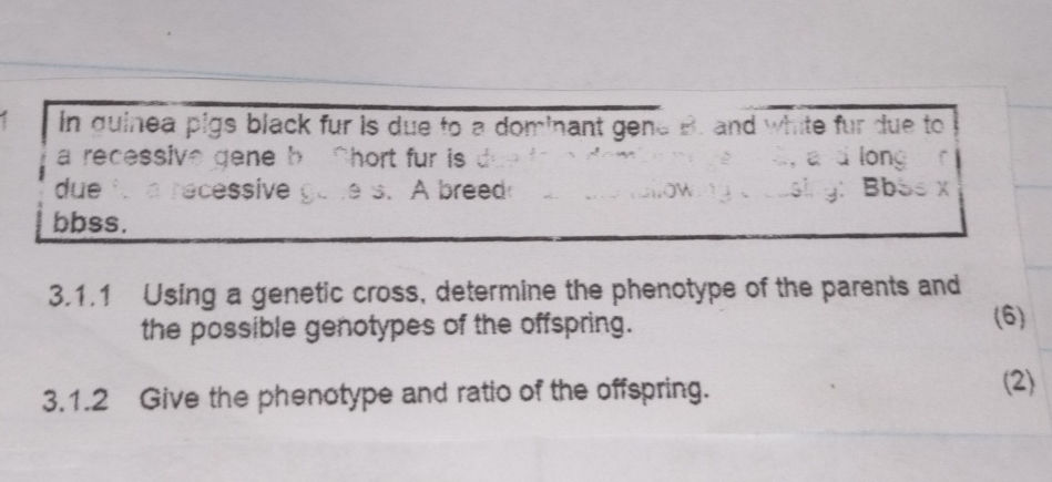 3.1.1 Using a genetic cross, determine the | StudyX